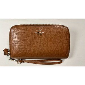 Coach | Bags | Coach Double Zip Around Travel Organizer Wallet Pebbled ...